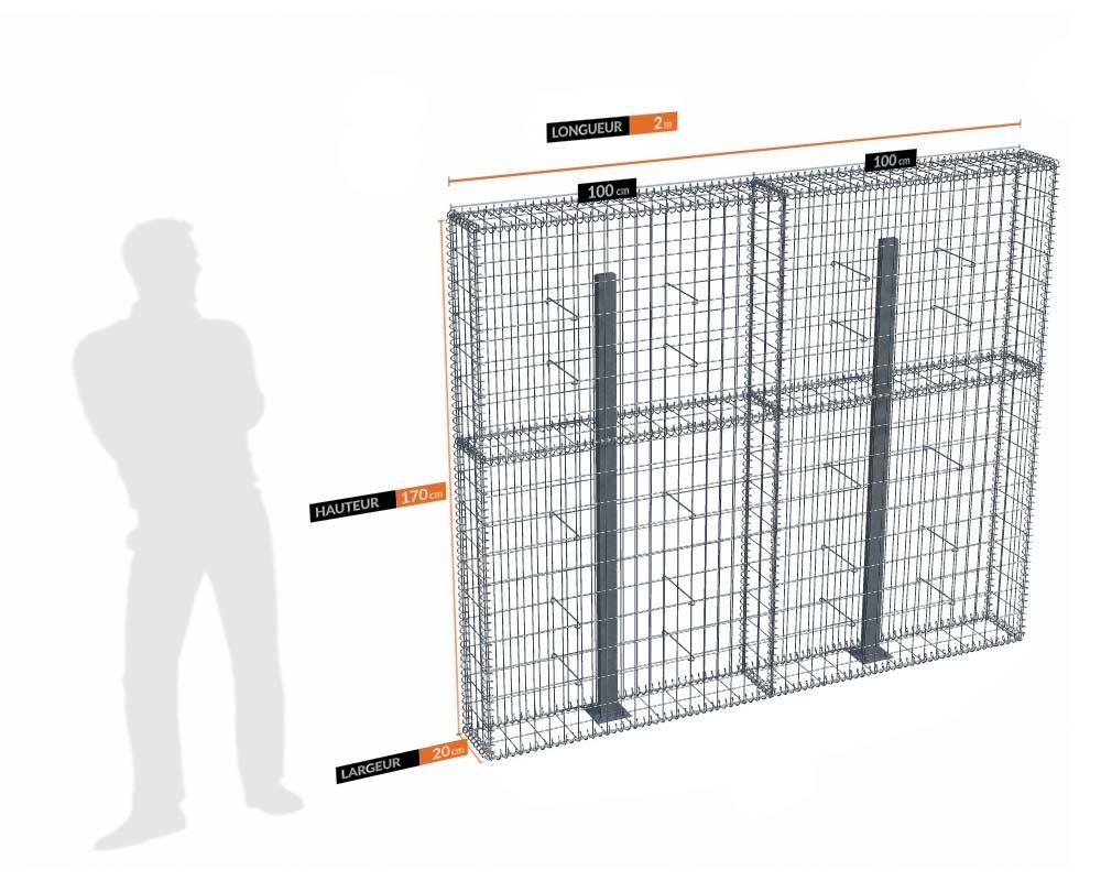 Kit gabion 2m de longueur, 170cm (H) x 30cm (L), pour clôture ...